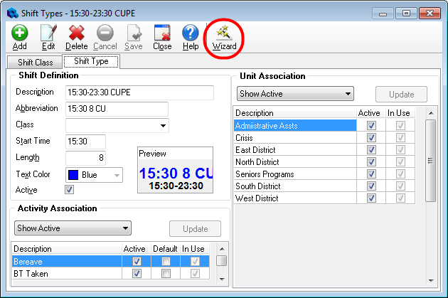 Shift Activity Wizard