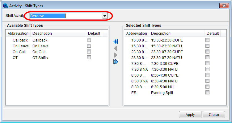 Shift Activity Wizard